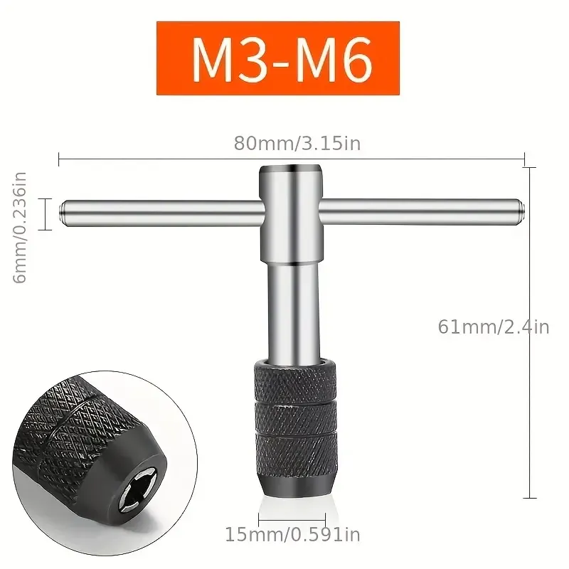 3-6mm T-shaped Tap Wrench 5pc Hand Tap M3-M8 Tapping Screwdriver Wrench ...