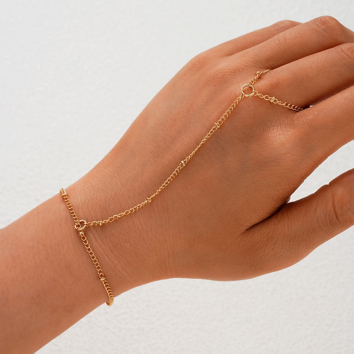 Elegant Hand Chain Finger Ring Bracelet For Women Simple Gold Color ...