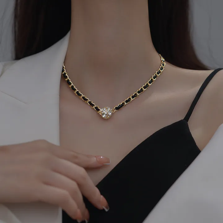 Vintage Style Leather Winding Chain Inlaid Rhinestone Magnetic Suction ...