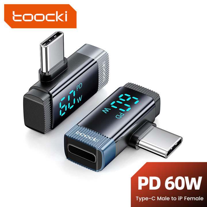 Toocki 90 Degree Lightning to Type C Adapter OTG Connector Digital ...