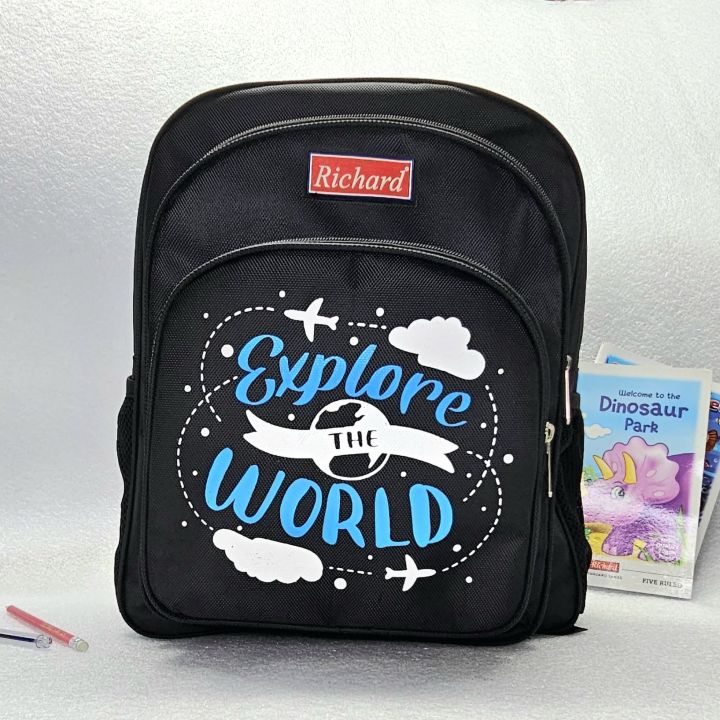 Richard School Bag - Explore the World (Black) - Backpack with waist ...