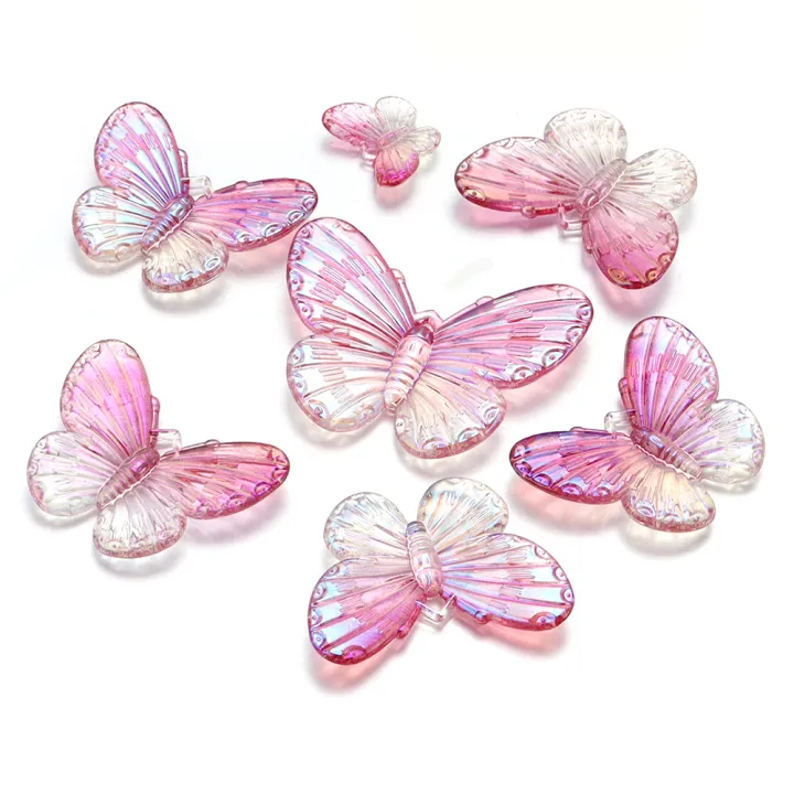 10-40pcs Gradient Colorful Butterfly Beads Loose Spaced Acrylic Charms ...
