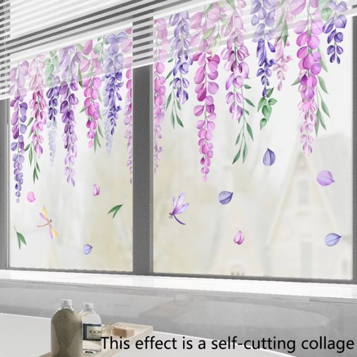 Purple Wisteria Flower Window Stickers Electrostatic Glass Stickers ...