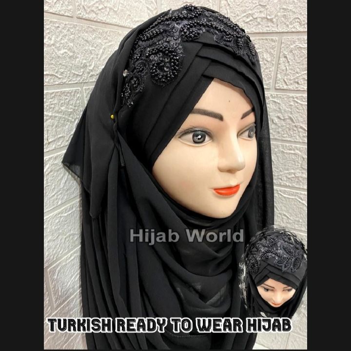 Elegant Turkish Muslim Hijab islamic Wear veil Embroidery Beautiful ...