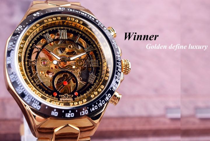 WINNER Mechanical Sport Design Bezel Golden Watch Men | Daraz.lk