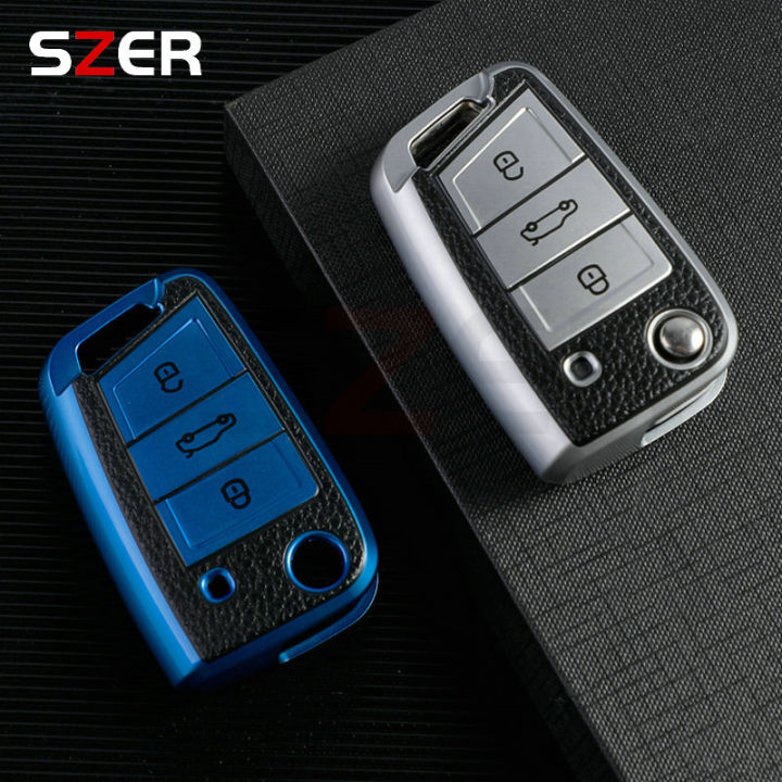 Hot Leather TPU Car Key Case Cover Fob For VW Volkswagen Golf 7 MK7 ...
