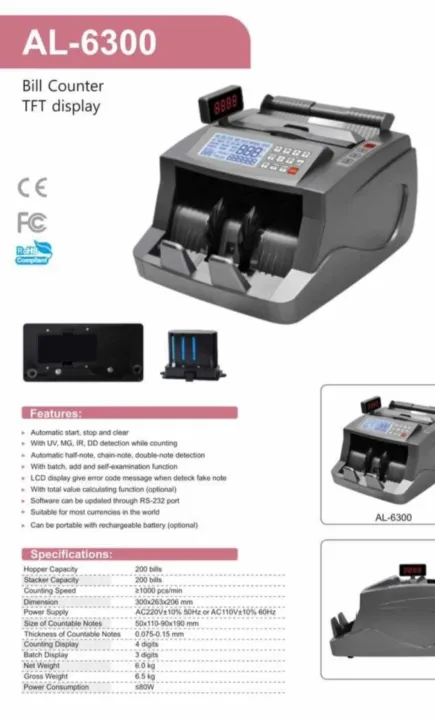 Cash counting machine AL-6300 Bill Counter TFT display ATC-2200 Cash ...