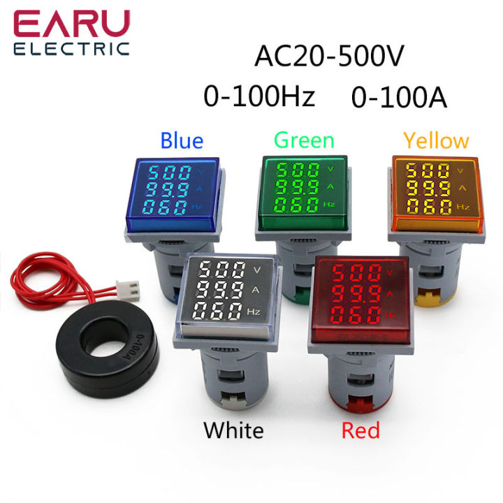 AC 20-500V Square LED Digital Voltmeter Ammeter Hertz Meter Signal ...