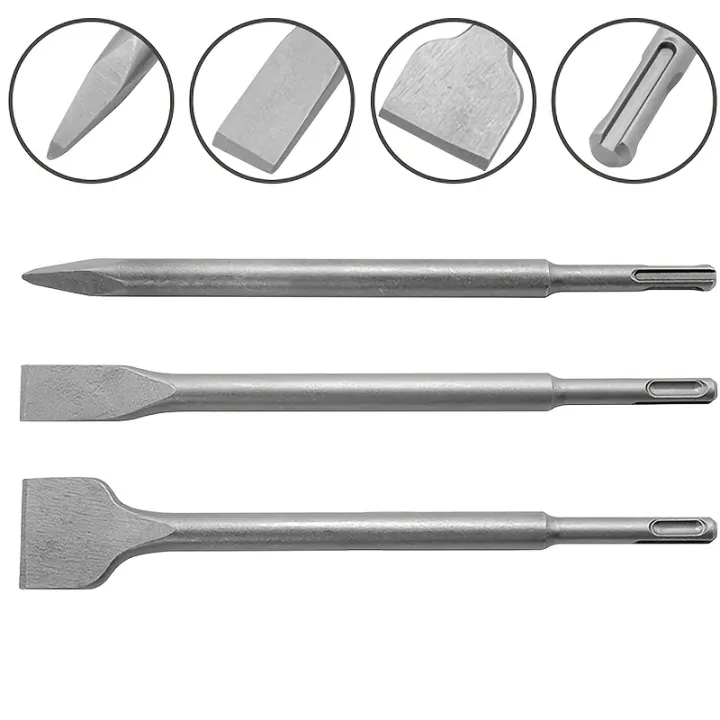 3PC SDS Chisel Set - Flat/Point/Scaling for Tile, Masonry, Concrete ...