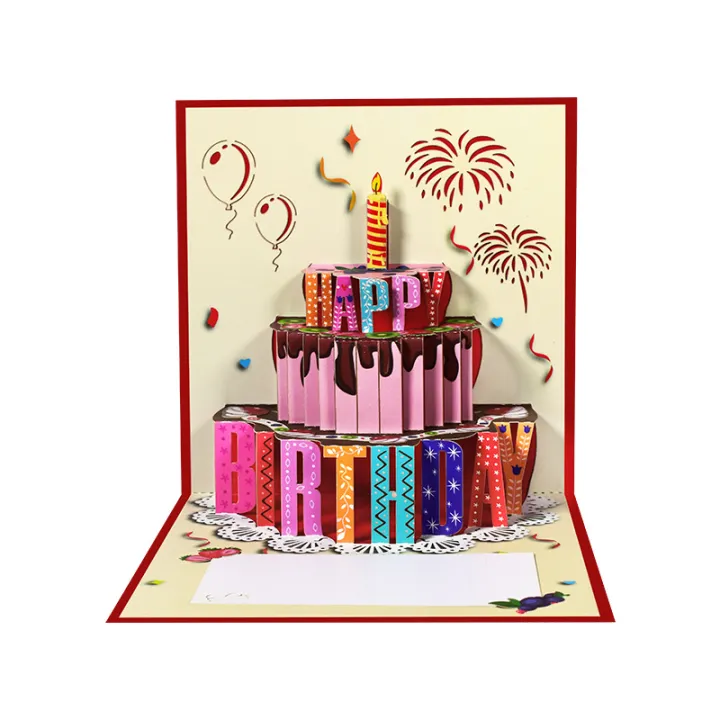 3D Pop-Up Chocolate Cake Birthday Card Paper Greeting Card with Wishes ...