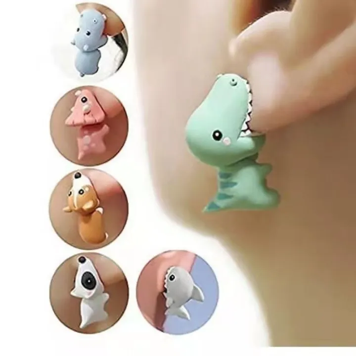 2pcs/1pair Animal Cartoon Stud Earring For Women Cute Dinosaur Little ...