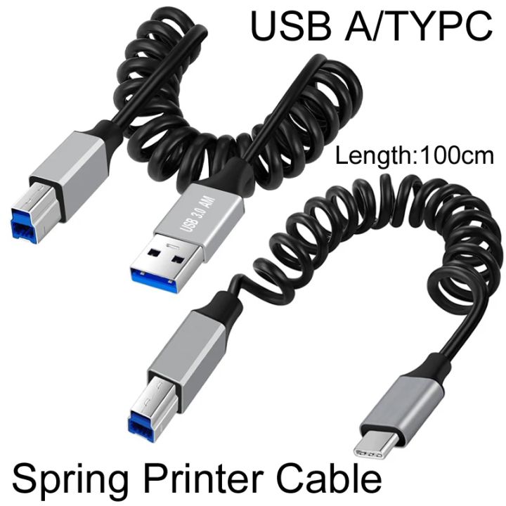 USB 3.0 100CM/3.3FT USB A TYPE C Male Spring USB 3.0 T Printer Type-B ...