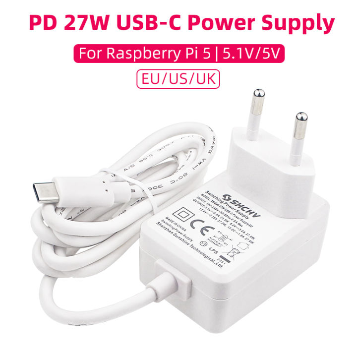 Raspberry Pi 5 5.1V 5A Power Supply PD 27W USB Type C Charger EU US UK ...