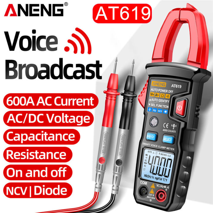 ANENG AT619 Clamp Meter Digital Multimeter Broadcast 4000 Counts DC/AC ...