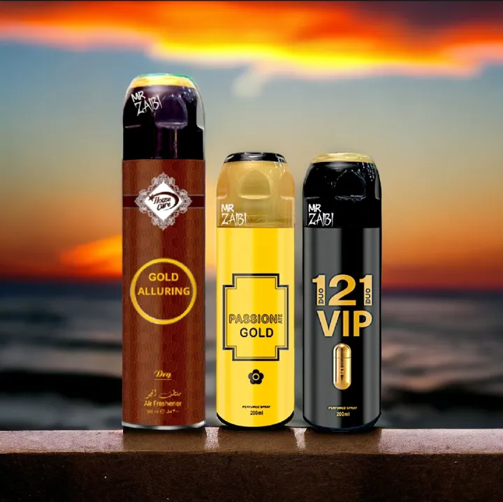 Pack Of 3 Long Lasting Body Spray And Hose Spray Big Bottle 300ml Gold ...