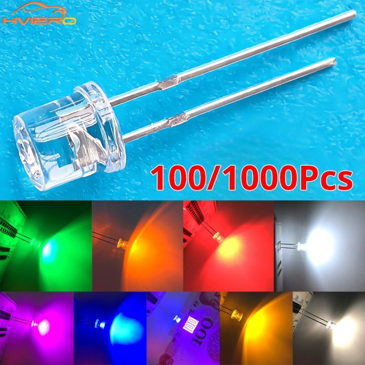 10/100X Min F5 5mm Flat Top White Pink Yellow Blue Wide Angle Light ...