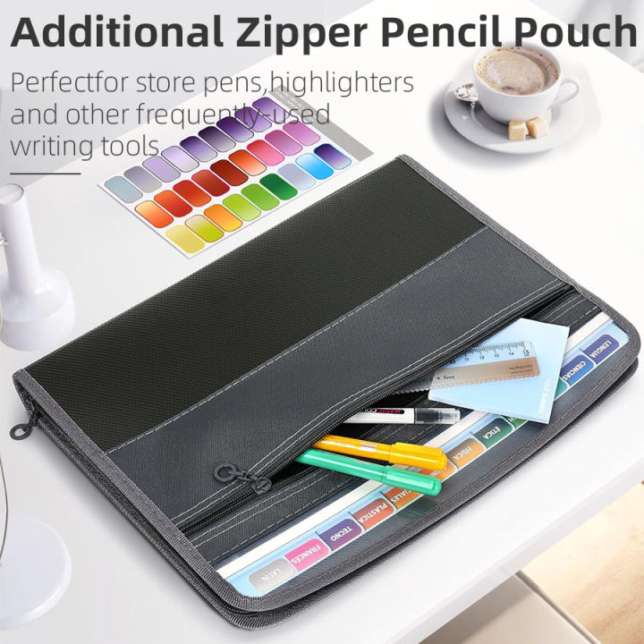 12 Pockets A4 Waterproof Double Zipper Folder Document Package Student ...