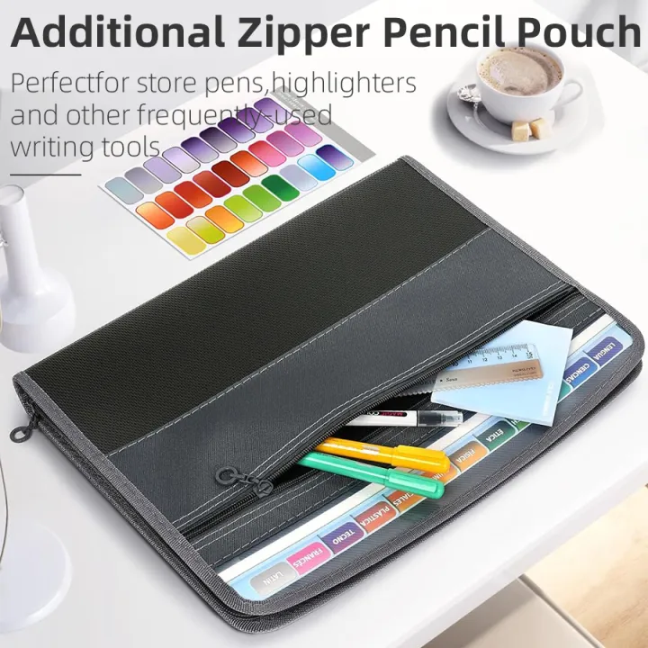12 Pockets A4 Waterproof Double Zipper Folder Document Package Student ...