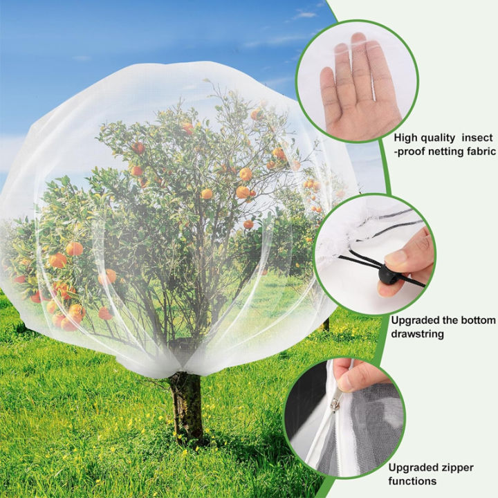 Large Fruits Tree Netting Cover with Zipper and Drawstring Garden Insect Netting Transparent ...