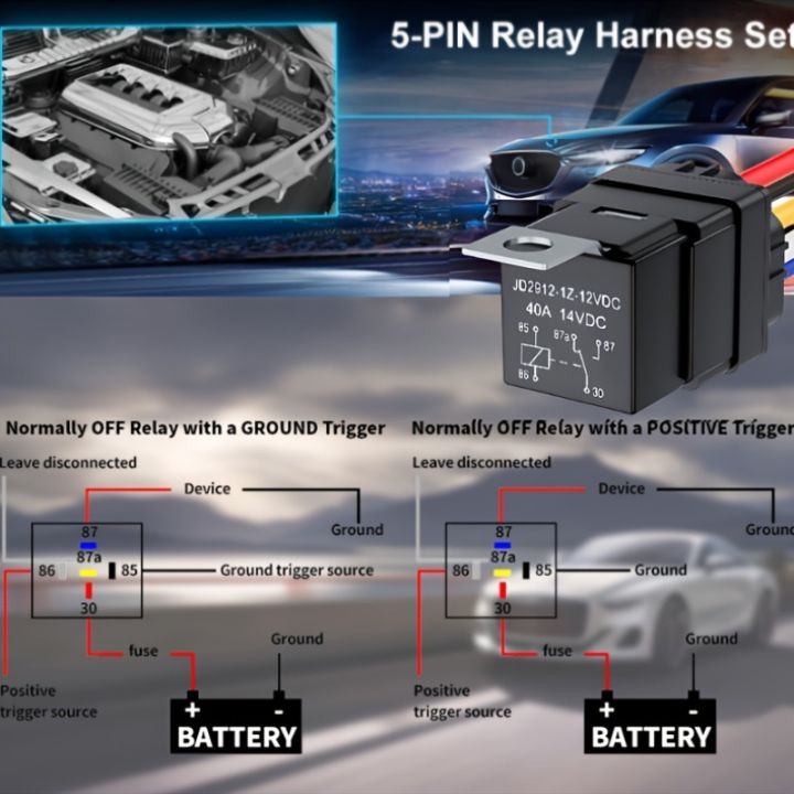 1PC 12V 40A Relay 5 Pin Waterproof Auto Relay Heavy Duty 12AWG and ...