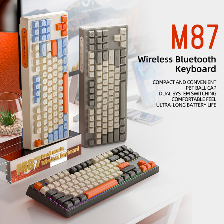 M87 Bluetooth Gaming Keyboard, 2.4G Dual Mode Connection, PBT Ball Cap ...