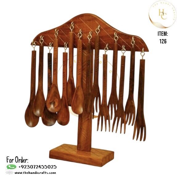 Handmade Wooden Spoons Set. With 14 Different Types Of Spoons And Stand ...