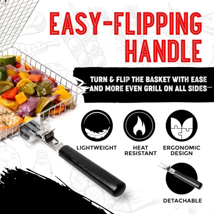 Grill Basket Stainless Steel Large Folding Grilling Baskets Portable ...