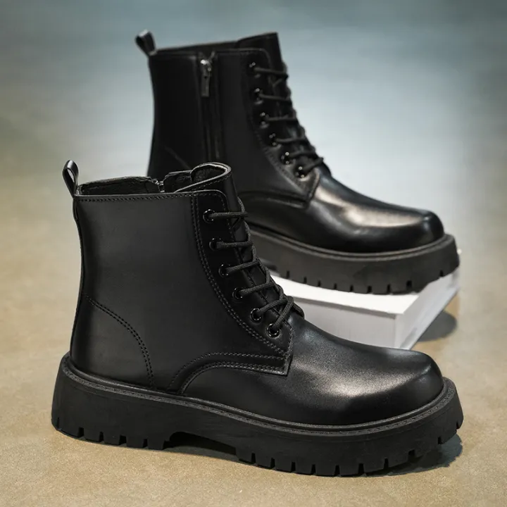 Luxury Brand Men Fashion High Top Motorcycle Boots Comfy Casual Black ...