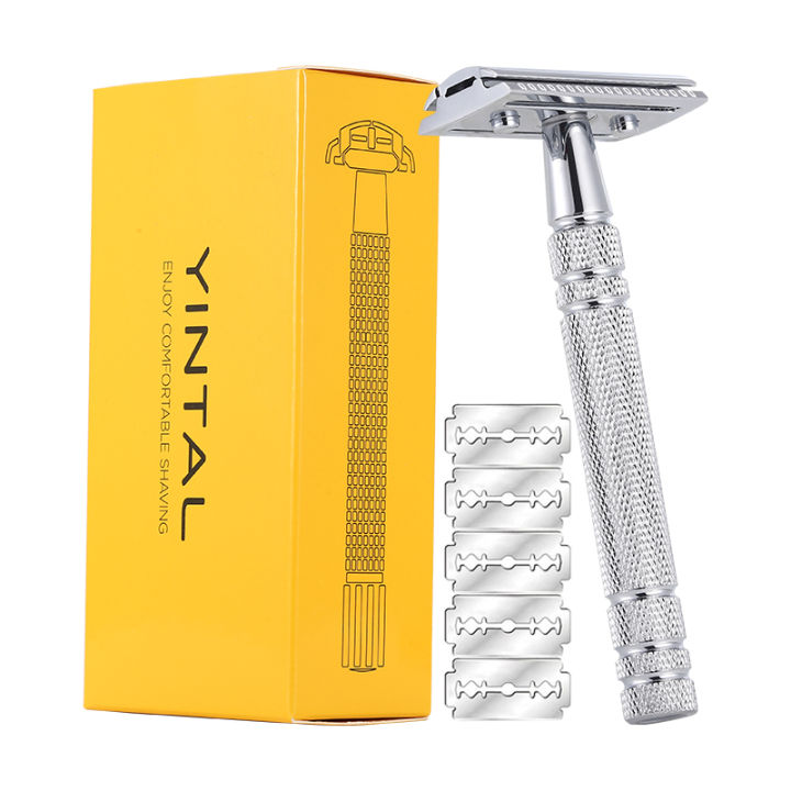 YINTAL Bright Silver Men's Classic Double-sided Manual Razor Long ...