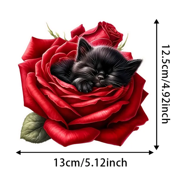 Adorable Kitten in Rose Petals PVC Decal, 13x12.5cm Versatile Car ...