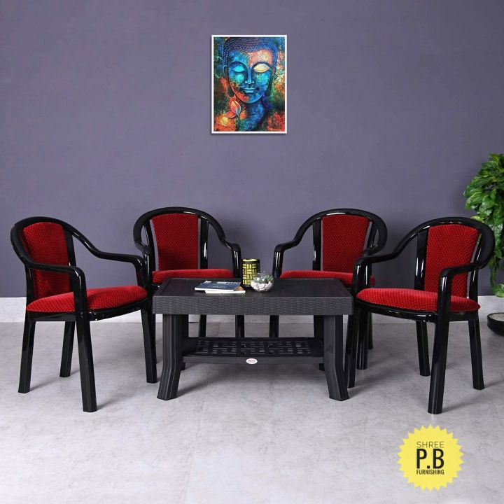 Supreme Molded Plastic Fiber Ornate Vegas Table & Cushioned Chair Set(4 ...