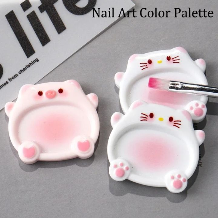 2pcs Cartoon Pig Color Palette Nail Art Mixing Color Drawing Pallet Gel ...