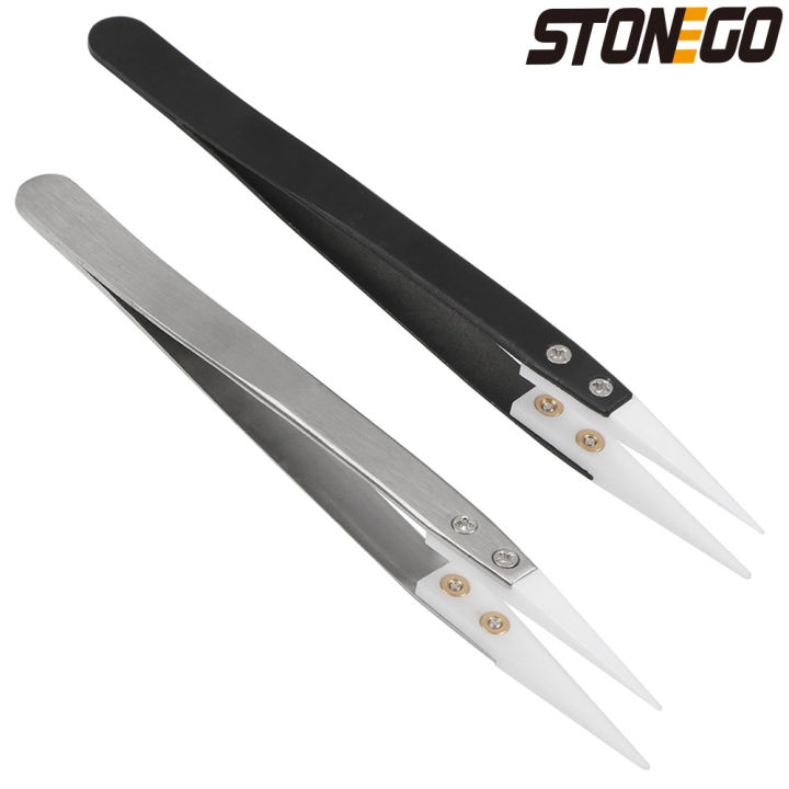 STONEGO Stainless Steel Ceramic Tip Tweezers Antimagnetic High ...
