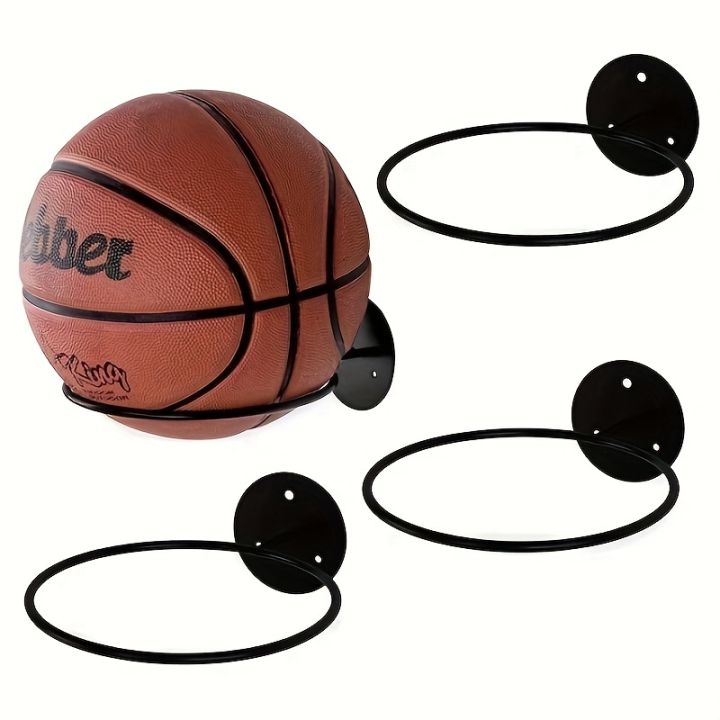 Black metal wall mounted sports ball display rack, basketball, football ...