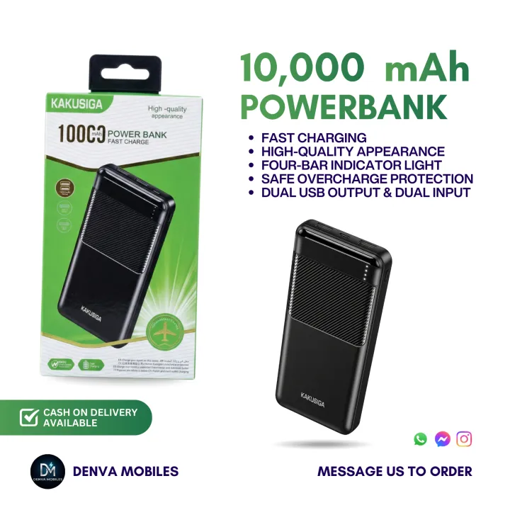 Kakusiga 10000mAh Power Bank Dual USB Output 2A Charging Slim Portable ...
