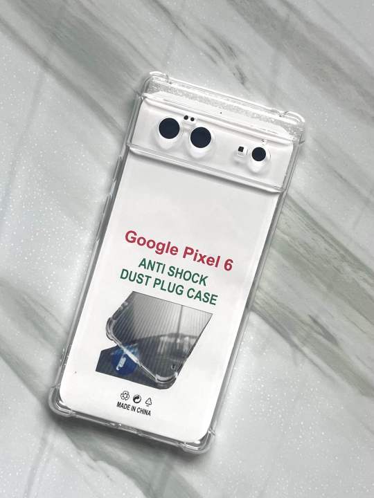 Google Pixel 6 - Anti Shock Dust Plug Case - Clear TPU Back Cover with ...