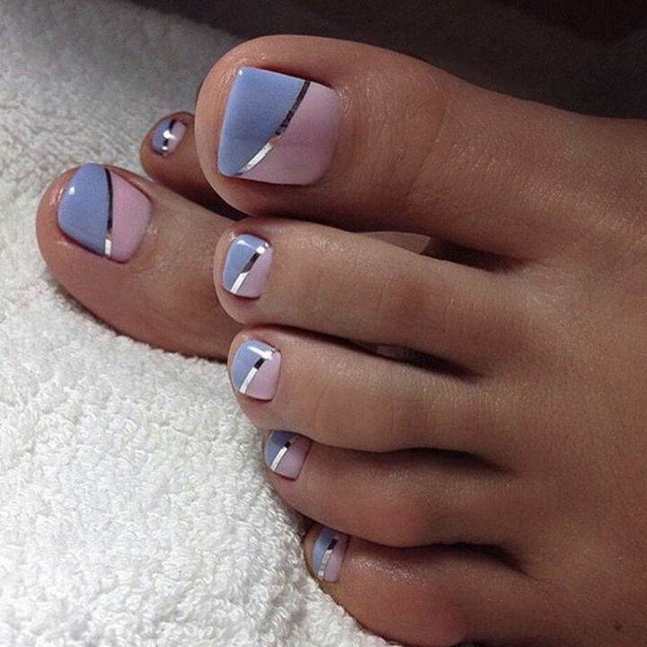 24 Pack French Colorblock Finish Fake Toenails Full Coverage Waterproof ...