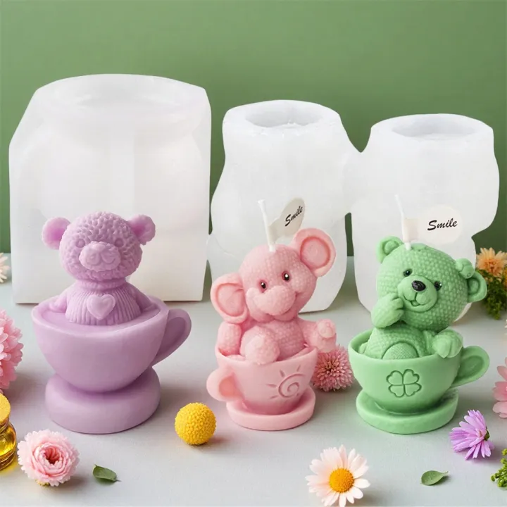 Teddy Bear in Cup Silicone Mold Cartoon Bear Candle Soap Mold DIY ...