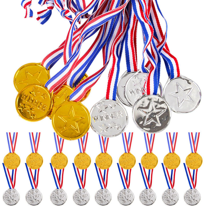 10pcs Golden Plastic Winners Medals Mini Award Trophy Toys For Kids ...