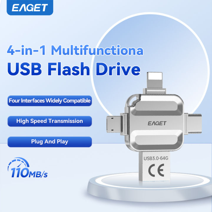 Eaget 4 in 1 Mini USB Flash Drive USB Type C Mirco B Lighting to USB 3. ...