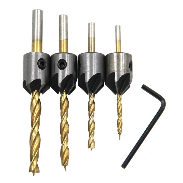 4pc Gold Three Pointed Woodworking Countersunk Drill with Screw ...