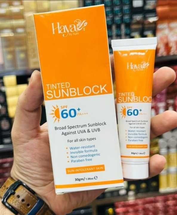 Haya Tinted Sunblock SPF-60+. Broad Spectrum Sunblock. Enhance Skin ...