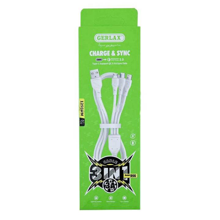 GERLAX 3in1 3A Fast Charging Lightning cable - USB-C - Micro USB ...
