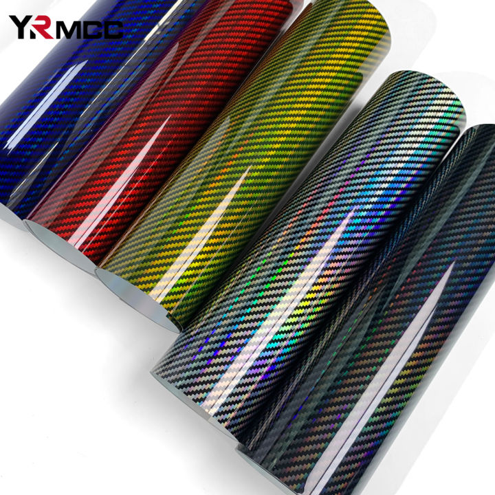 Laser Car Stickers Hydrograph Rainbow Carbon Fiber Car Vinyl Wrap Decal ...