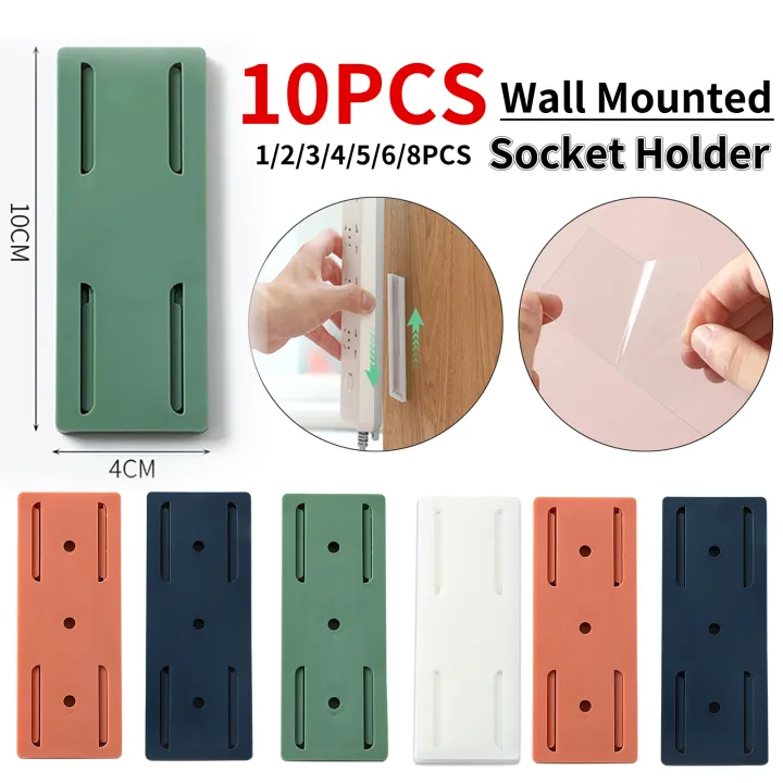 Wall Mounted Socket Holder Fixer Patch Self-Adhesive Power Socket Strip ...