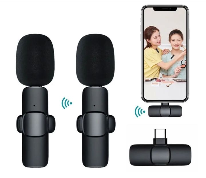 WIRELESS MIC K9 Dual Microphone Mic Plug & Play USB Type C Plug Wireless Lavalier Microphone For ...