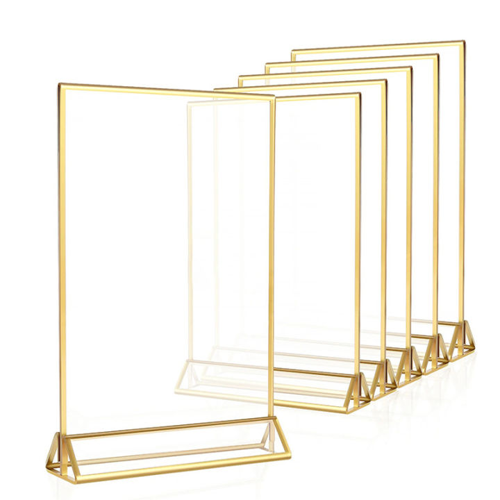 Acrylic Wedding Table Number Holder Stand with Gold Borders Picture ...