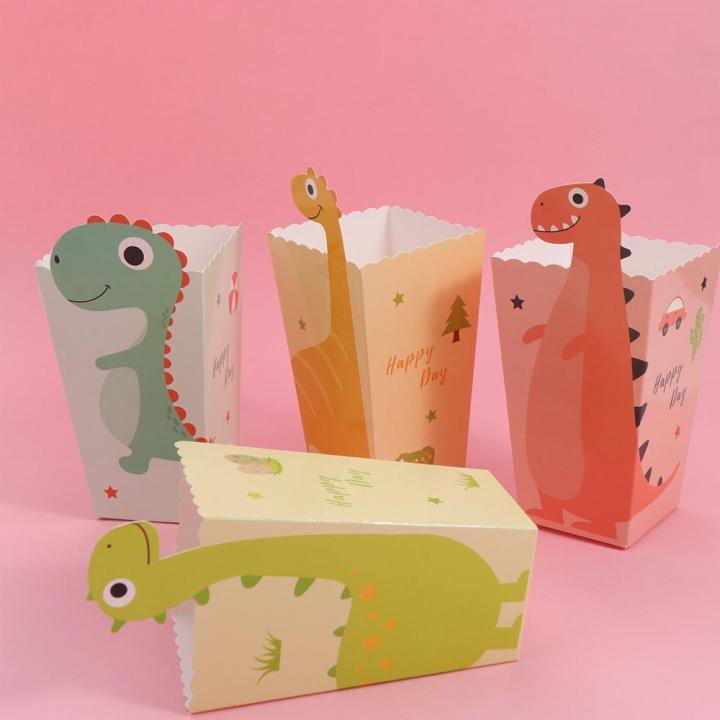 12pcs Cartoon Dinosaur Boxes Dinosaur Pop Corn Theme Happy Birthday ...