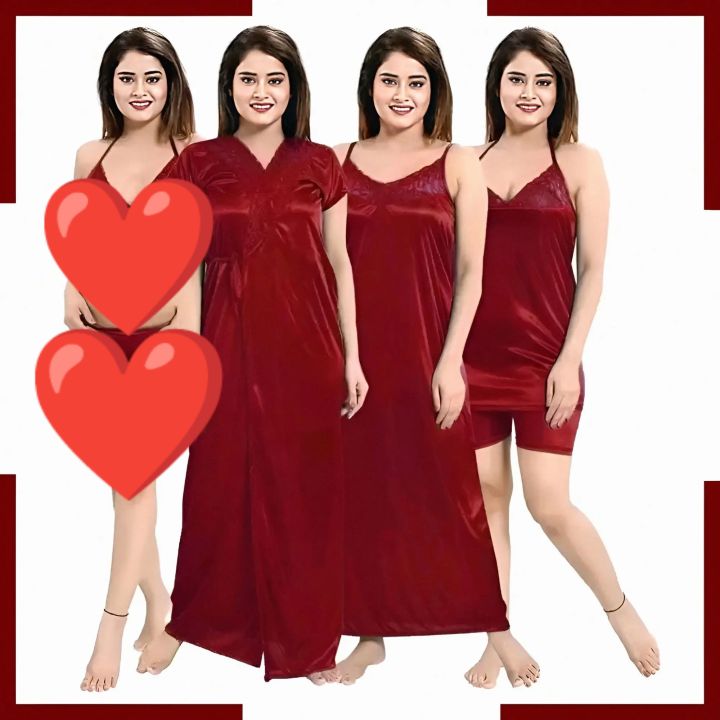 6-Piece Women’s Night Dress Set - Fashionable Solid Design, Comfortable ...
