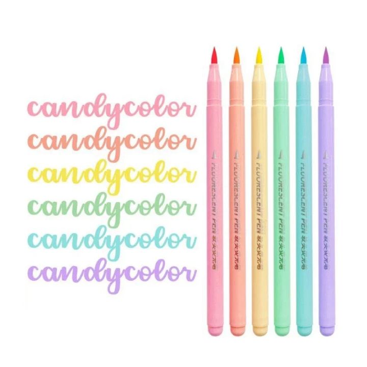 6 colors Soft Brush Fluorescence Pen Set Pastel Markers Brush Set Art ...